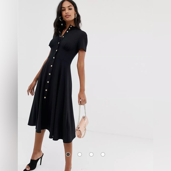 ASOS | Dresses | Asos Black Midi Corset Skater Dress With Front Snap ...
